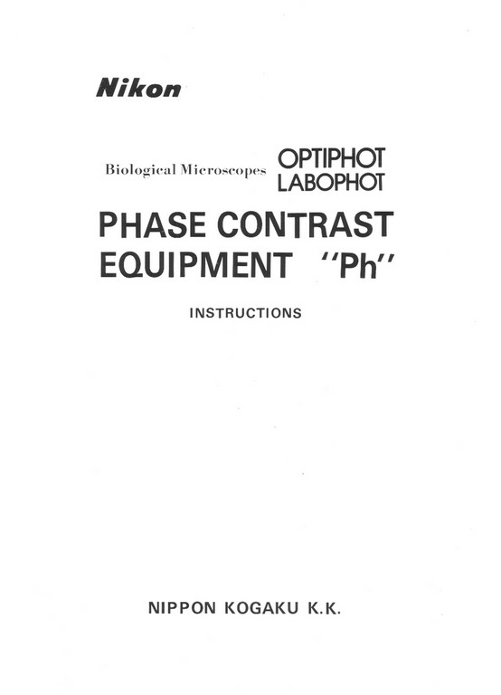 Nikon Optiphot-Labophot Phase Contrast Equipment Instructions