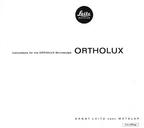 Leitz Ortholux Microscope Instructions